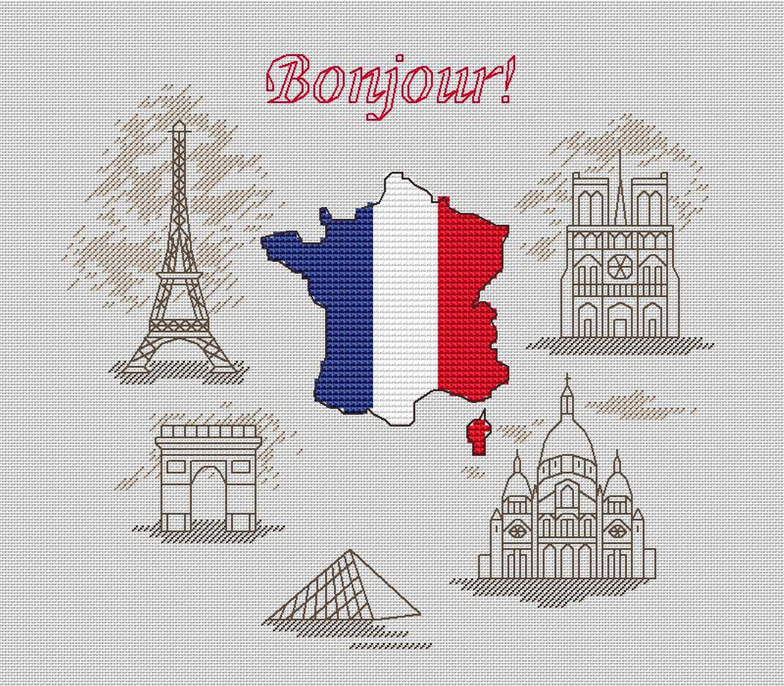 France Travel Cross-stitch Pattern, Landmarks Memories, Decoration ...
