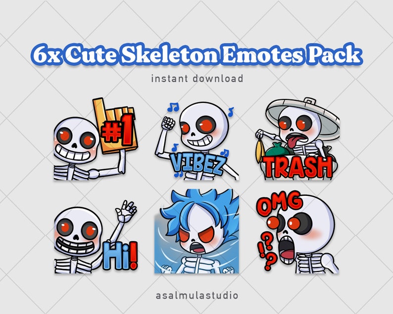 6x Skeleton Emotes Pack Kawaii Emotes Cute Emotes Twitch - Etsy