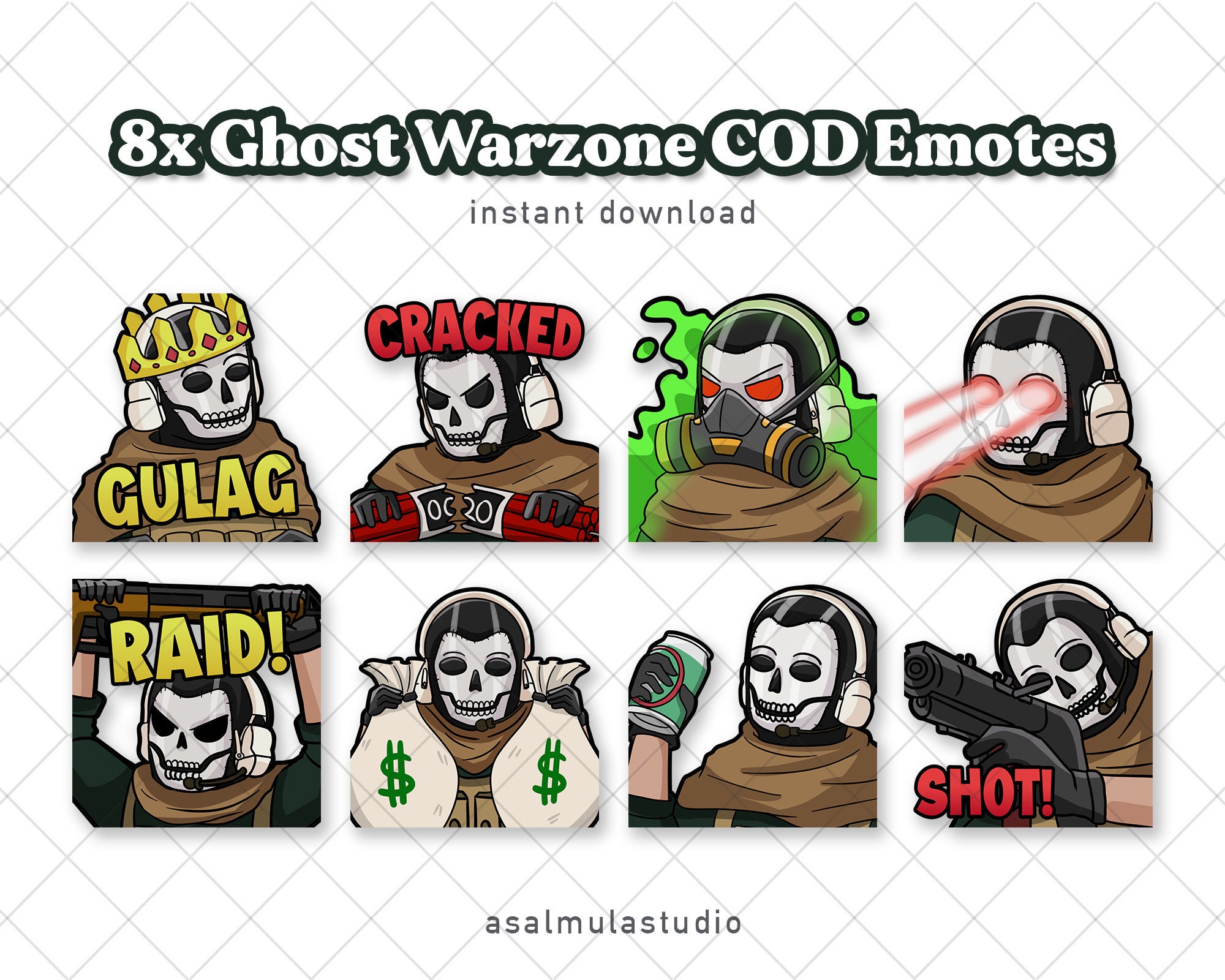 8x Ghost Warzone COD Twitch Emotes Pack Kawaii Emotes Cute - Etsy UK