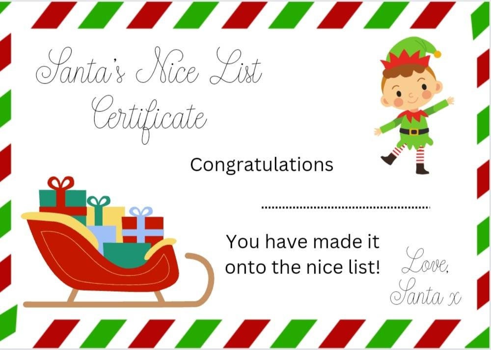 Santa's Nice List Certificate Christmas Eve Box A4 Printable PDF ...