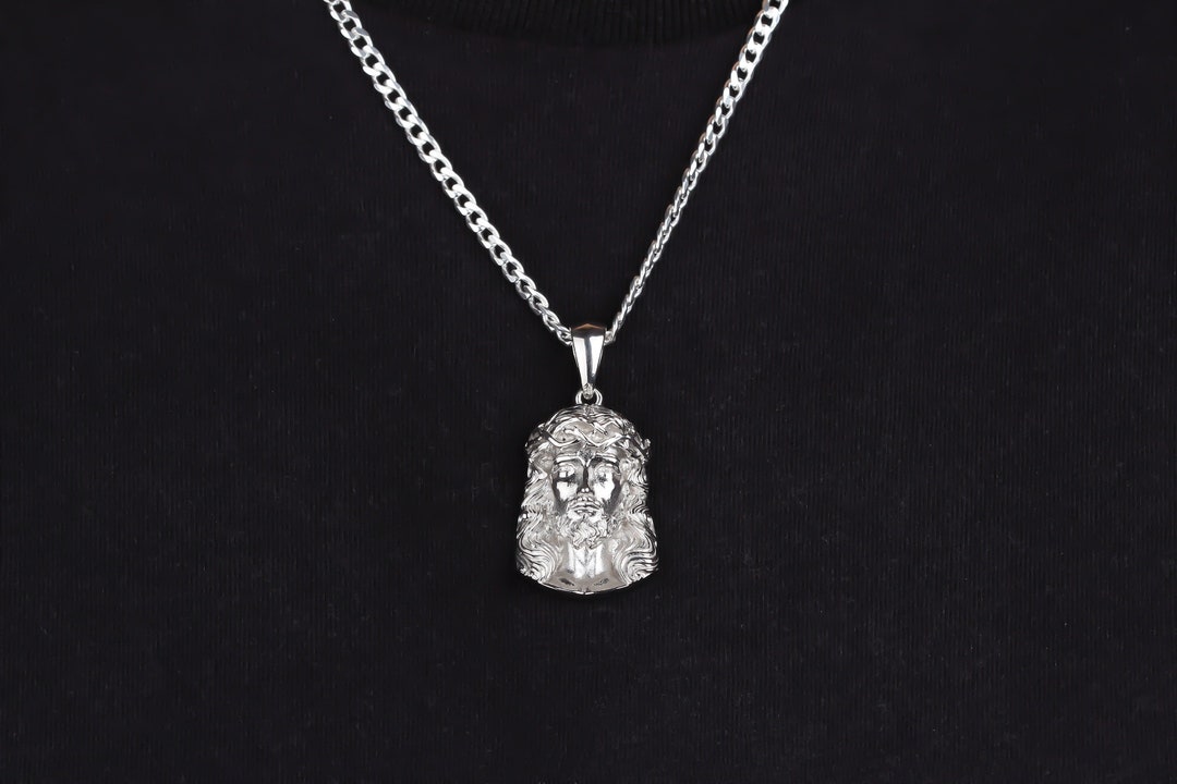 Sterling Silver Jesus Head Necklace - Catholic Men's Pendant - Etsy