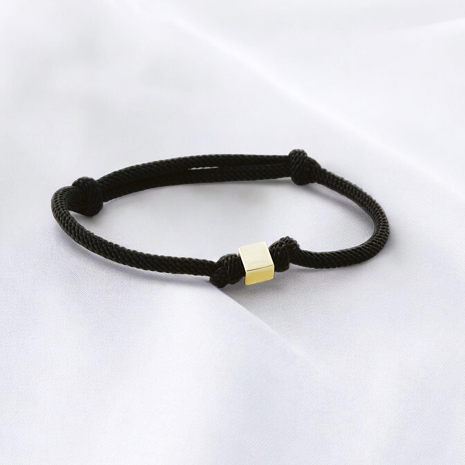14K Solid Gold Cube Bracelet: Personalized Initial String Bracelet - Etsy