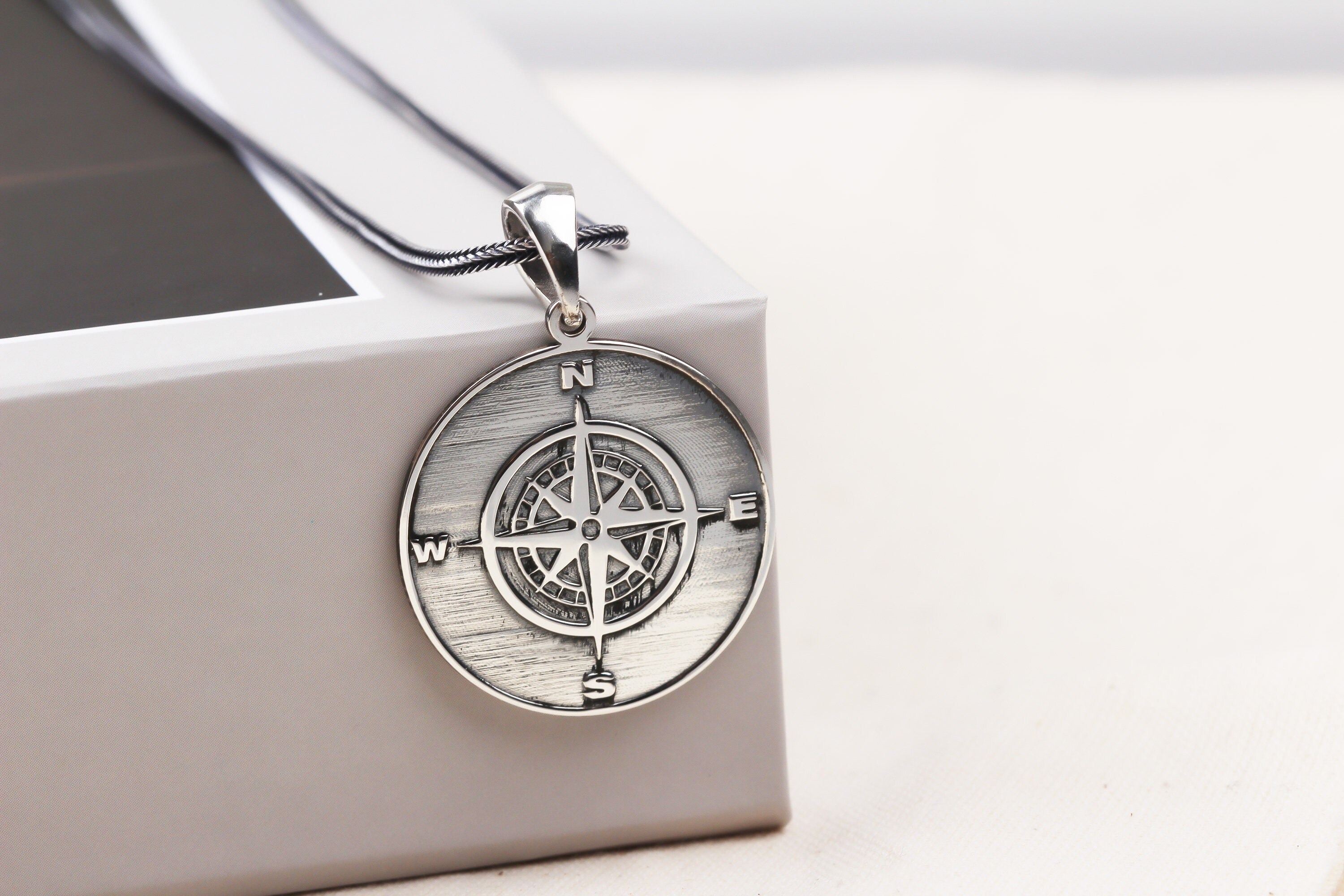 Sterling Silver Compass Necklace: Nautical North Star Pendant - Etsy