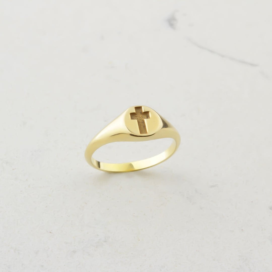 Gold Cross Signet Ring: Sterling Silver Personalized Ring - Etsy