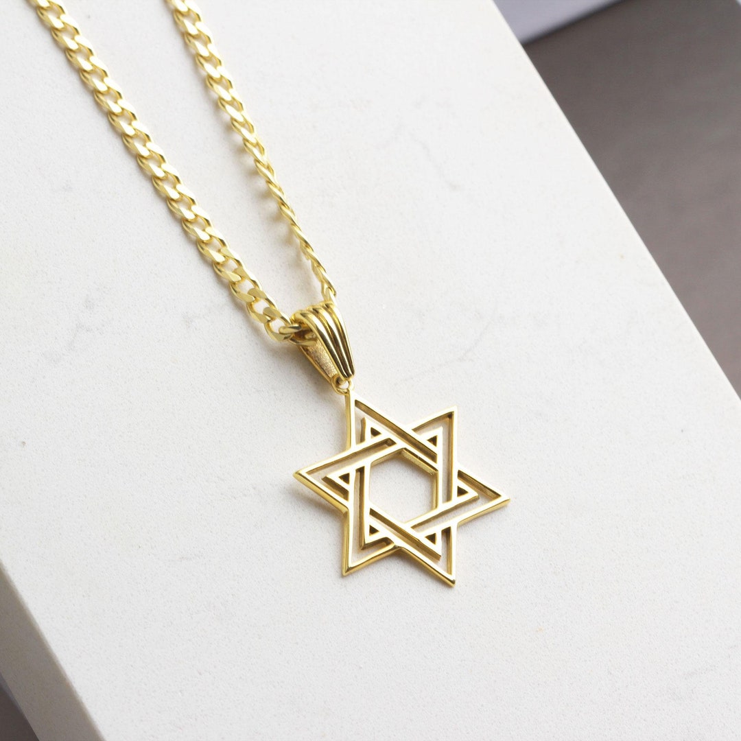 Gold Star of David Necklace, 925 Sterling Silver Religious Pendant - Etsy