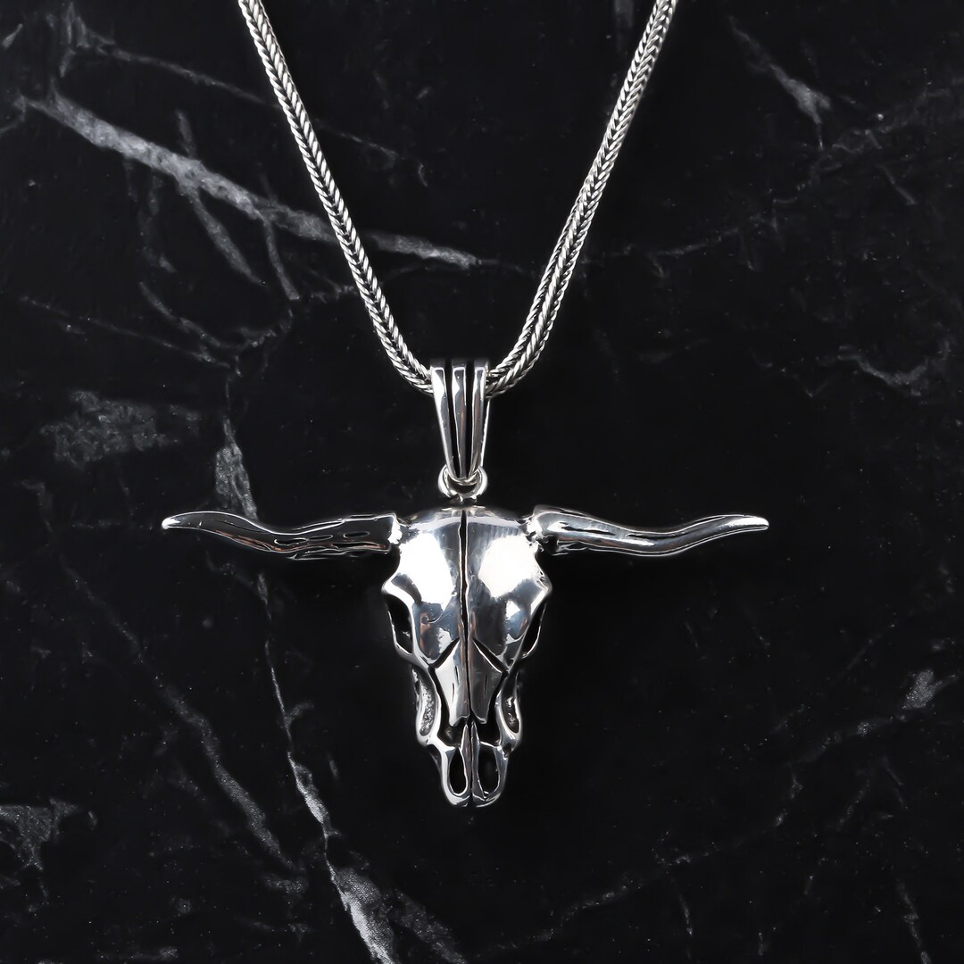 Sterling Silver Buffalo Skull Necklace: Gothic Boho Bull Pendant - Etsy