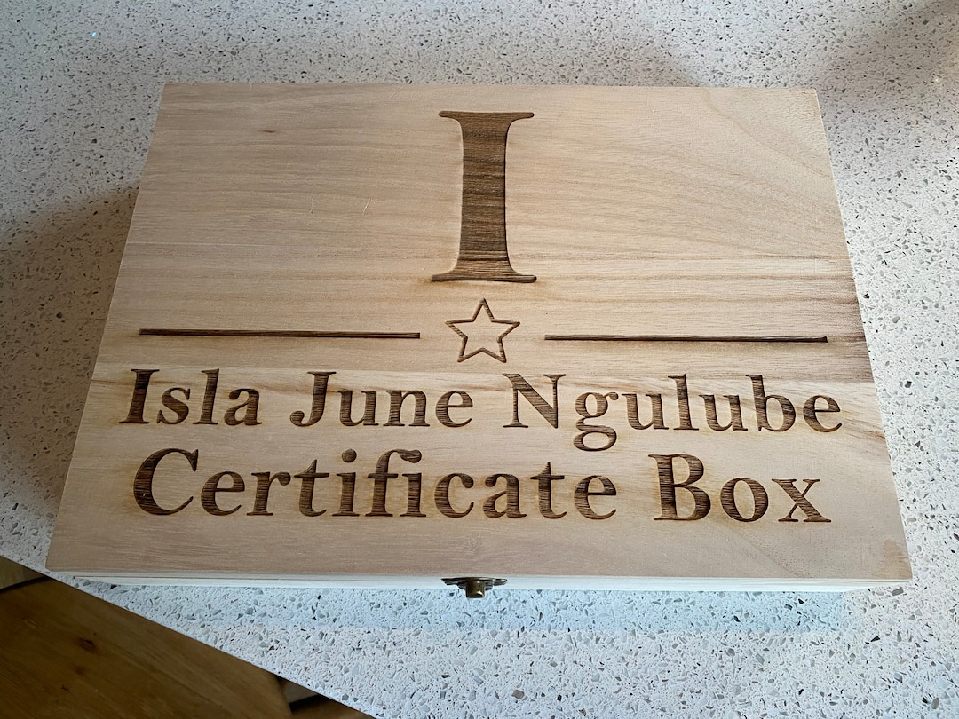 Personalised Engraved Certificate Box With Star and Initial Wood With ...