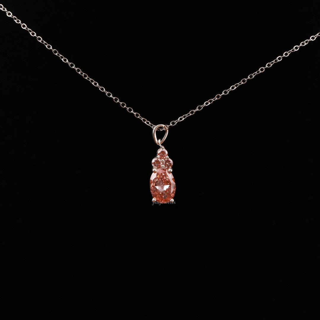 Pink Oval Lab Diamond Cluster Pendant: 1.50 CT, 14k Gold - Etsy