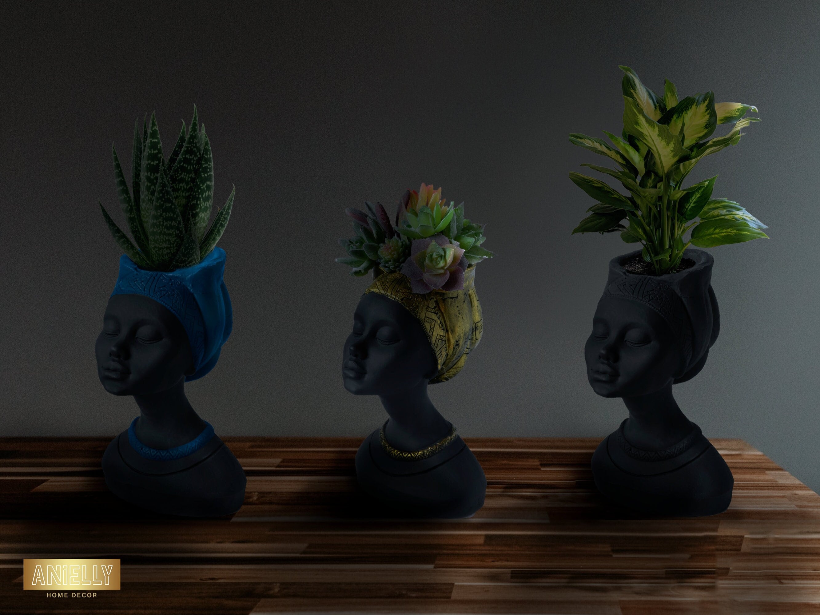 Face Planter Pot, Female Statue Head Vase, Gold Desk Planter, Concrete ...