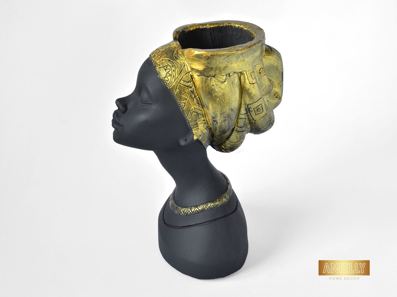 Female Head Planter Mayra Vase With Golden Turban Indoor - Etsy
