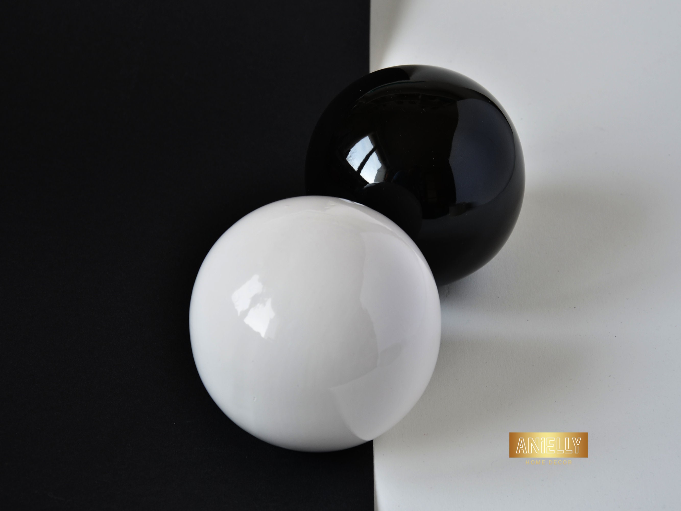 Obsidian Black Ceramic Sphere, Tabletop Decoration,white Ceramic Sphere ...