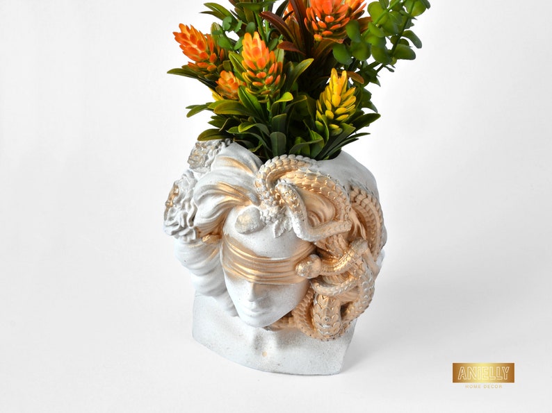 Grecian God Planter, Medusa Gorgon Head Statue, Mediterranean Vase ...