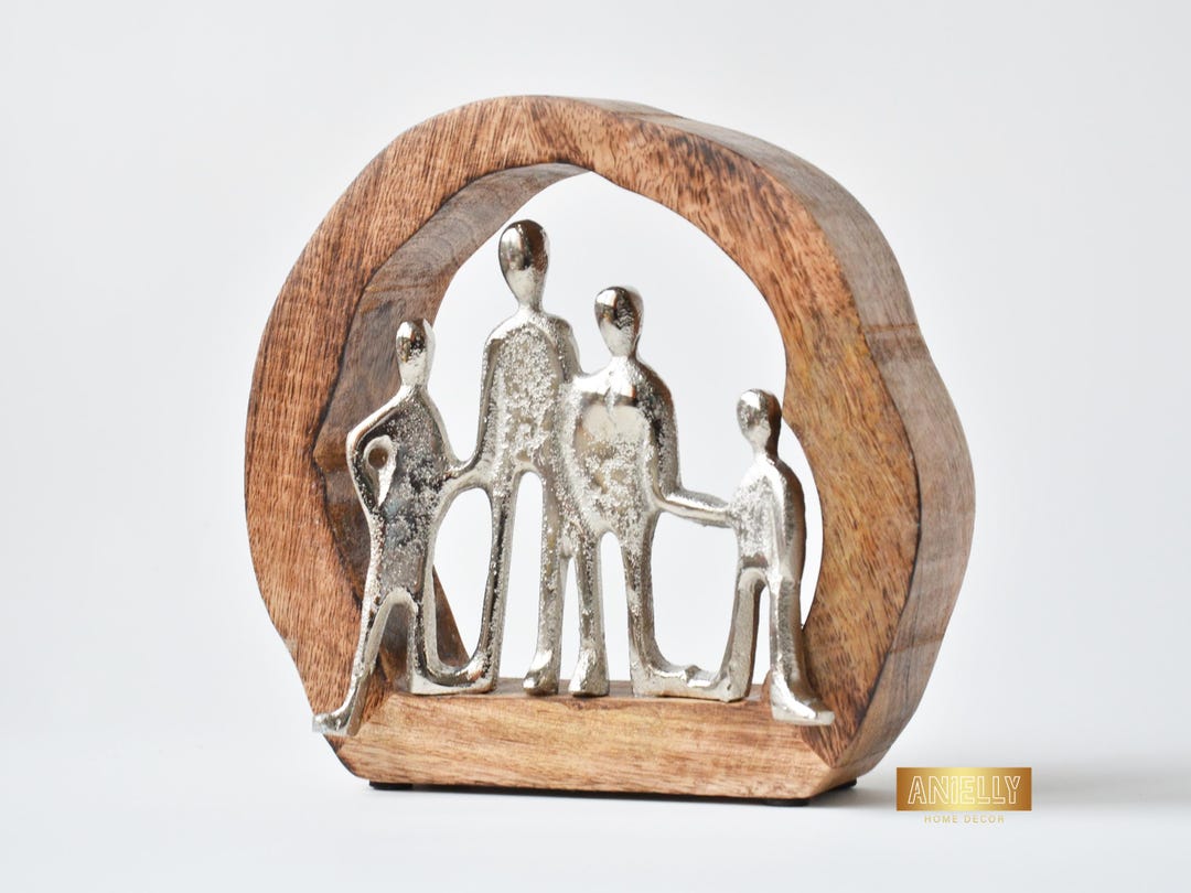 Abstract Family of Four Statue, Metal and Wood Decor, Handmade ...