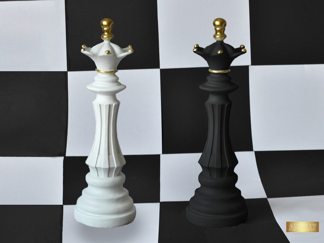 Black and White Chess Queen Set, Elegant Home Decor, Chess Art, Stylish ...