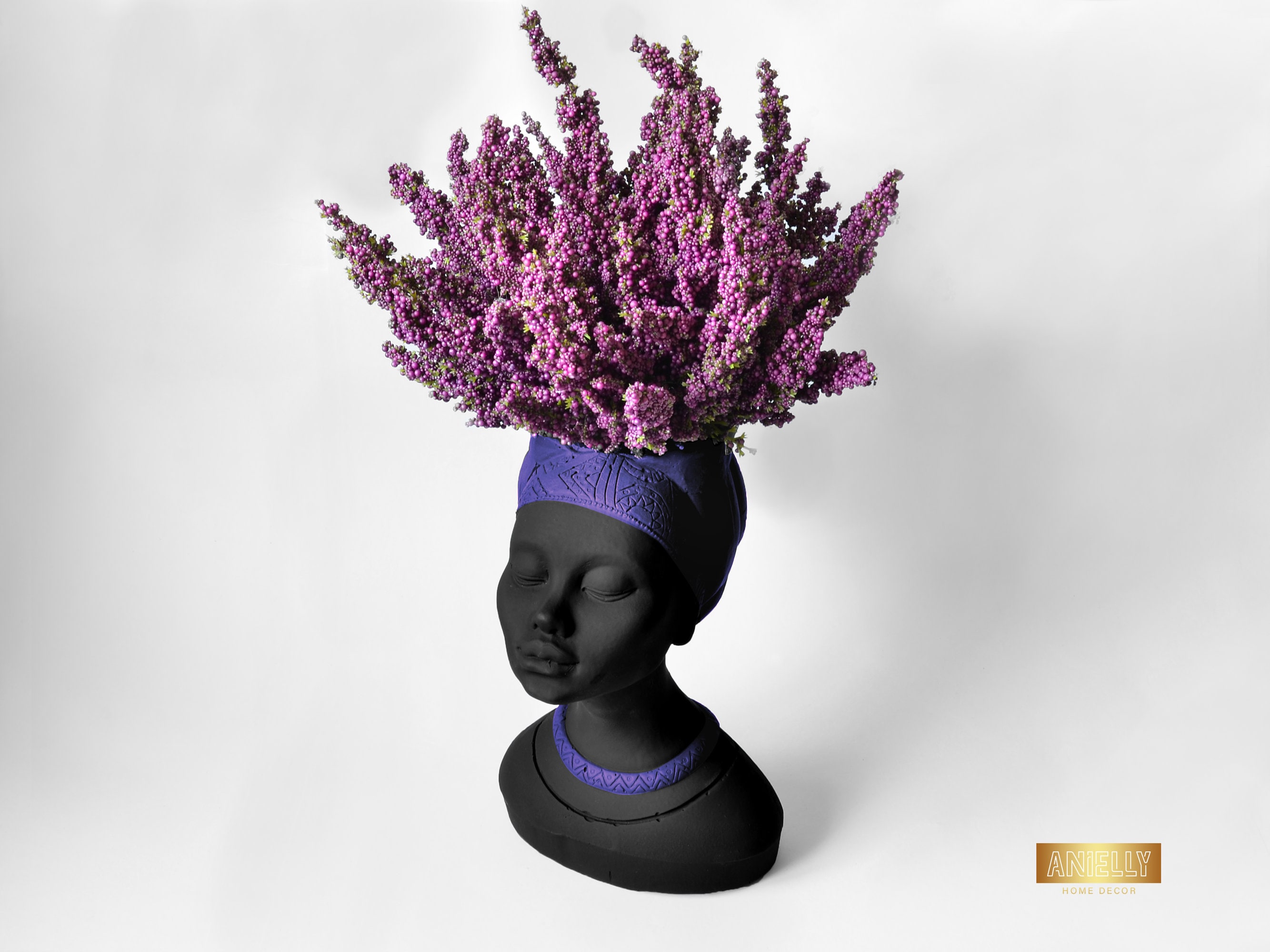 Mayra Vase With Purple Turban, Female Head Planter, Indoor Home Decor ...