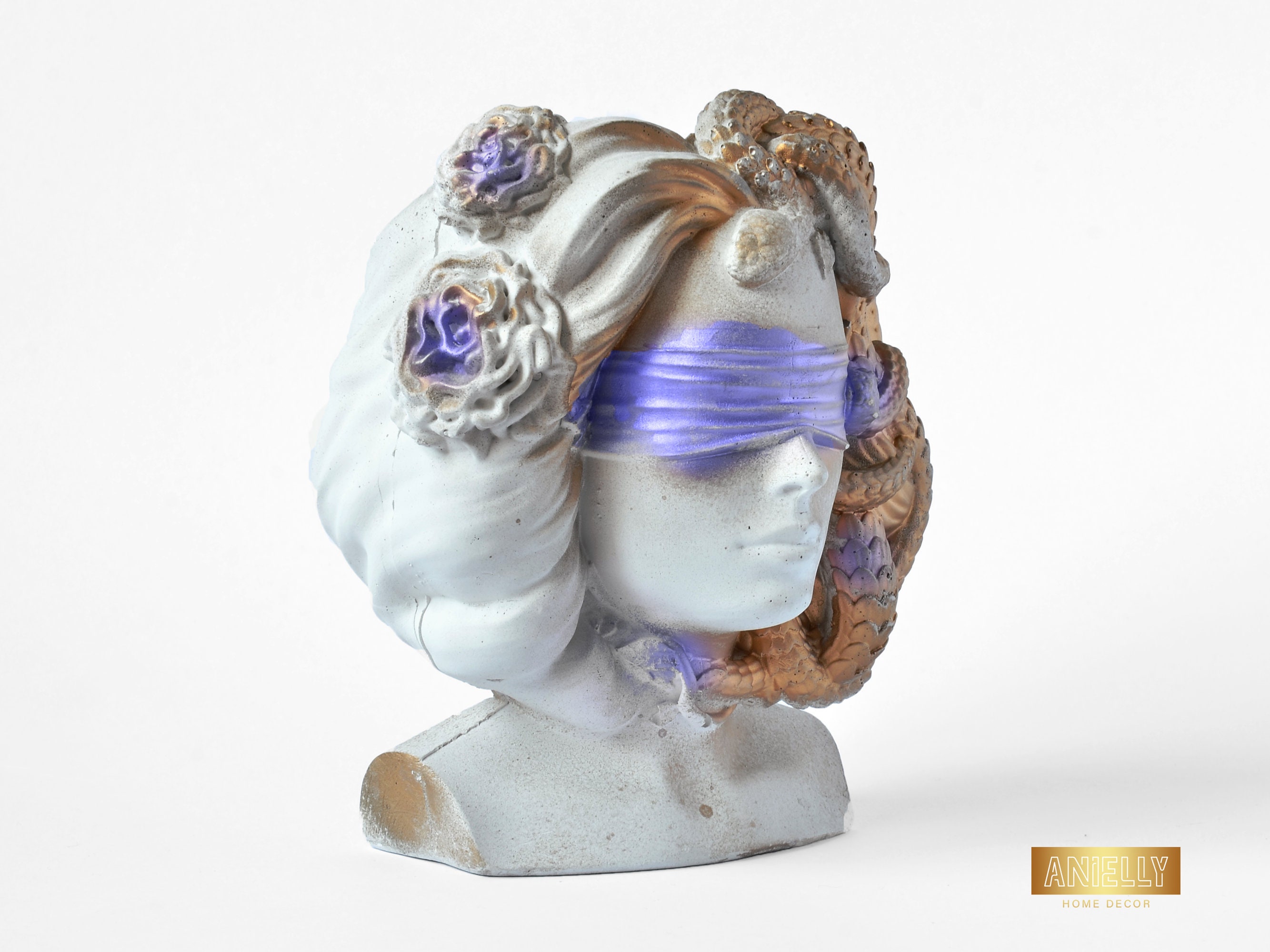 Grecian God Planter, Gold & Purple Medusa Gorgon Head Statue ...