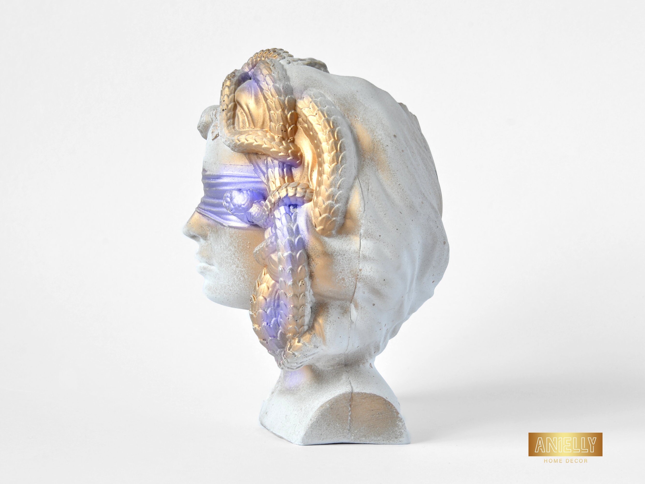 Grecian God Planter, Gold & Purple Medusa Gorgon Head Statue ...