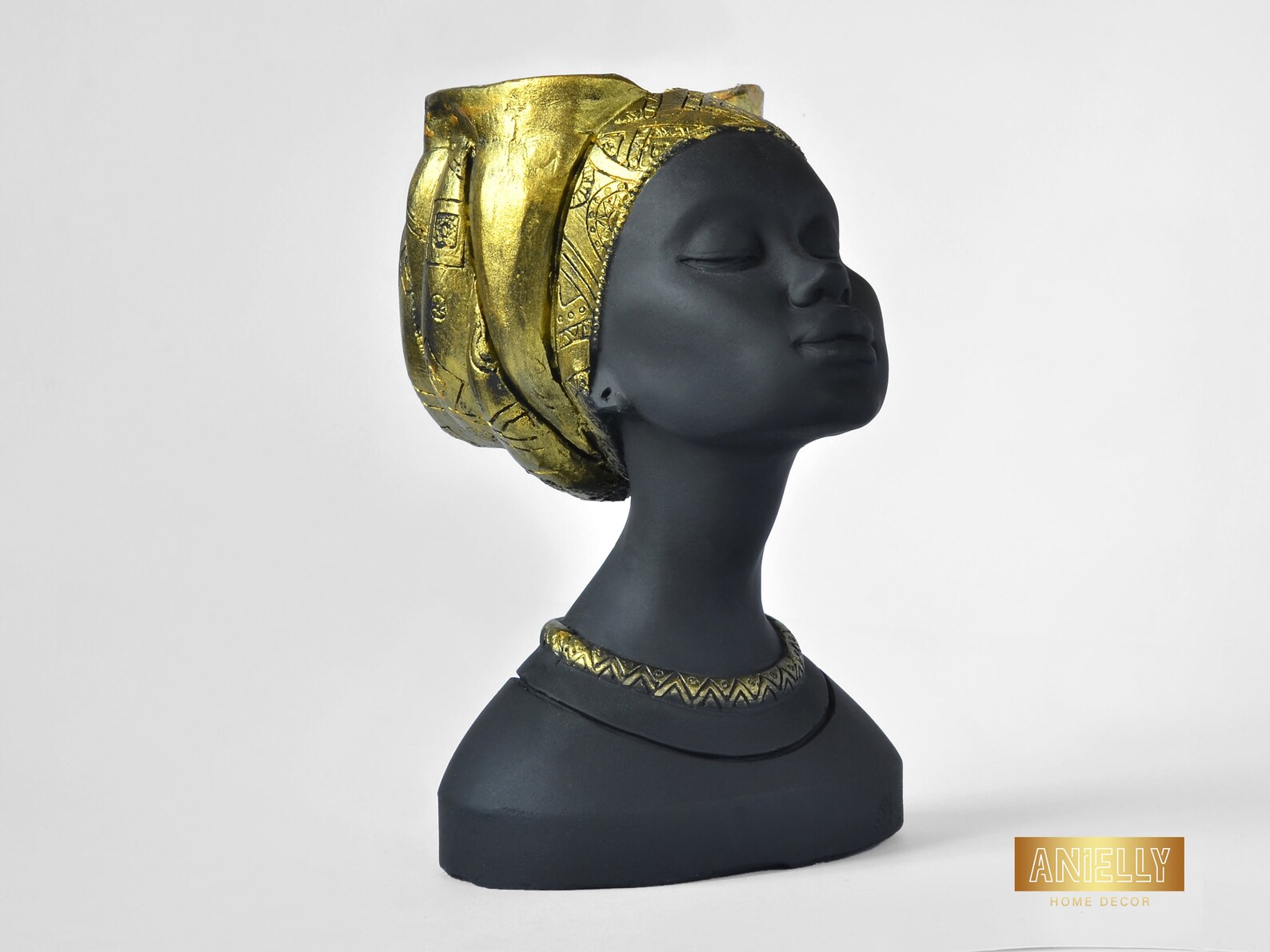 Female Head Planter Mayra Vase With Golden Turban Indoor - Etsy