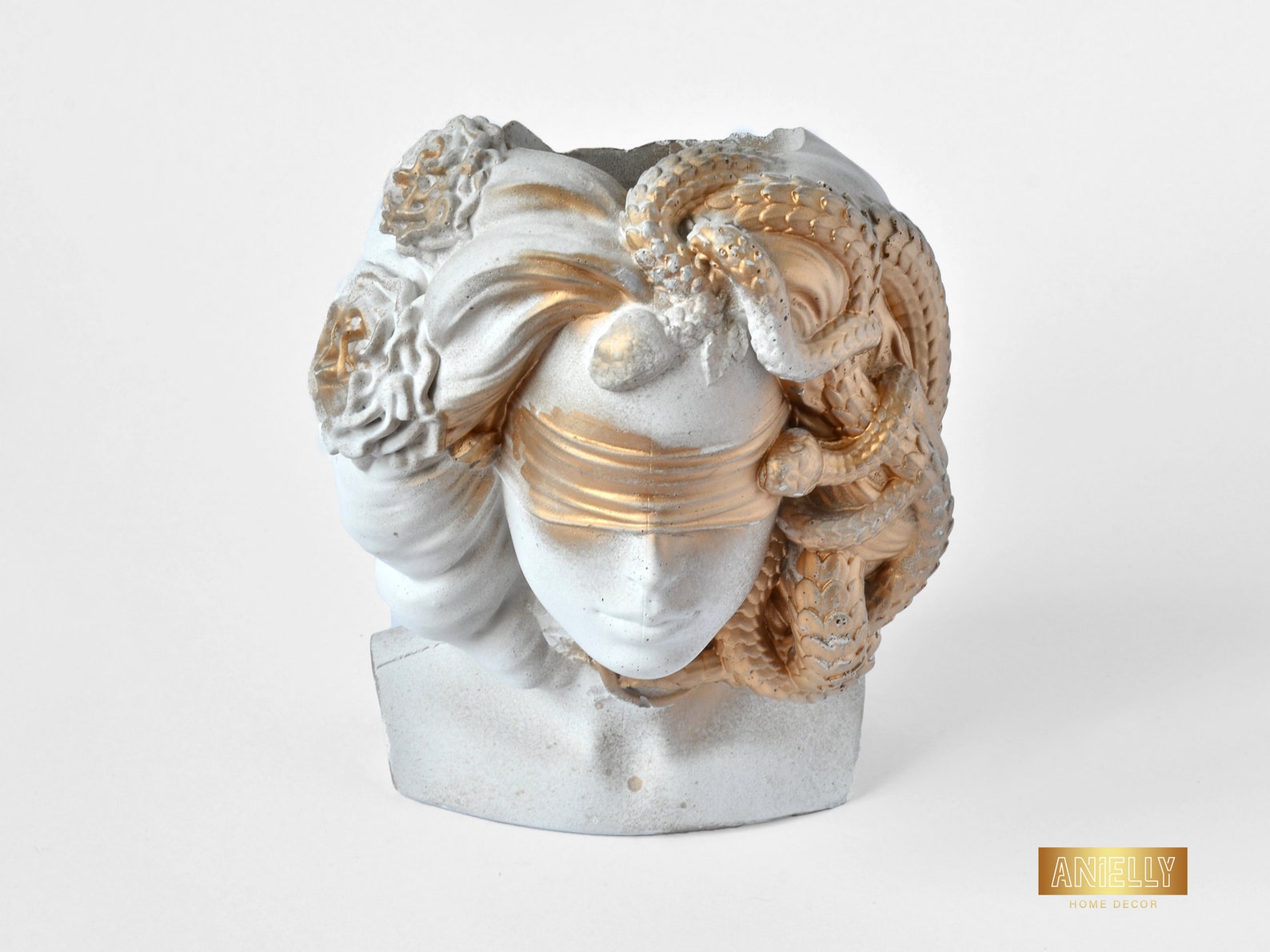 Grecian God Planter, Medusa Gorgon Head Statue, Mediterranean Vase ...