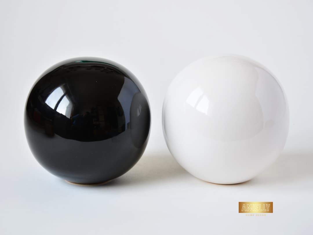 Obsidian Black Ceramic Sphere, Tabletop Decoration,white Ceramic Sphere ...
