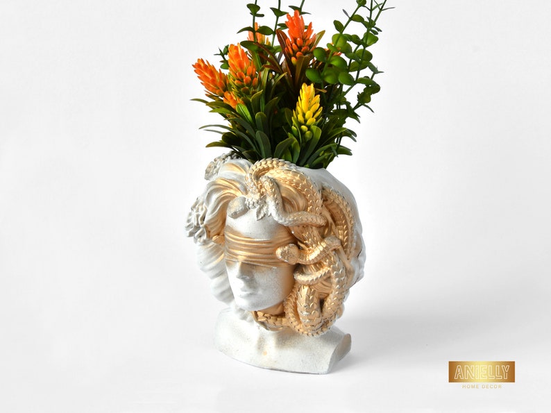 Grecian God Planter, Medusa Gorgon Head Statue, Mediterranean Vase ...