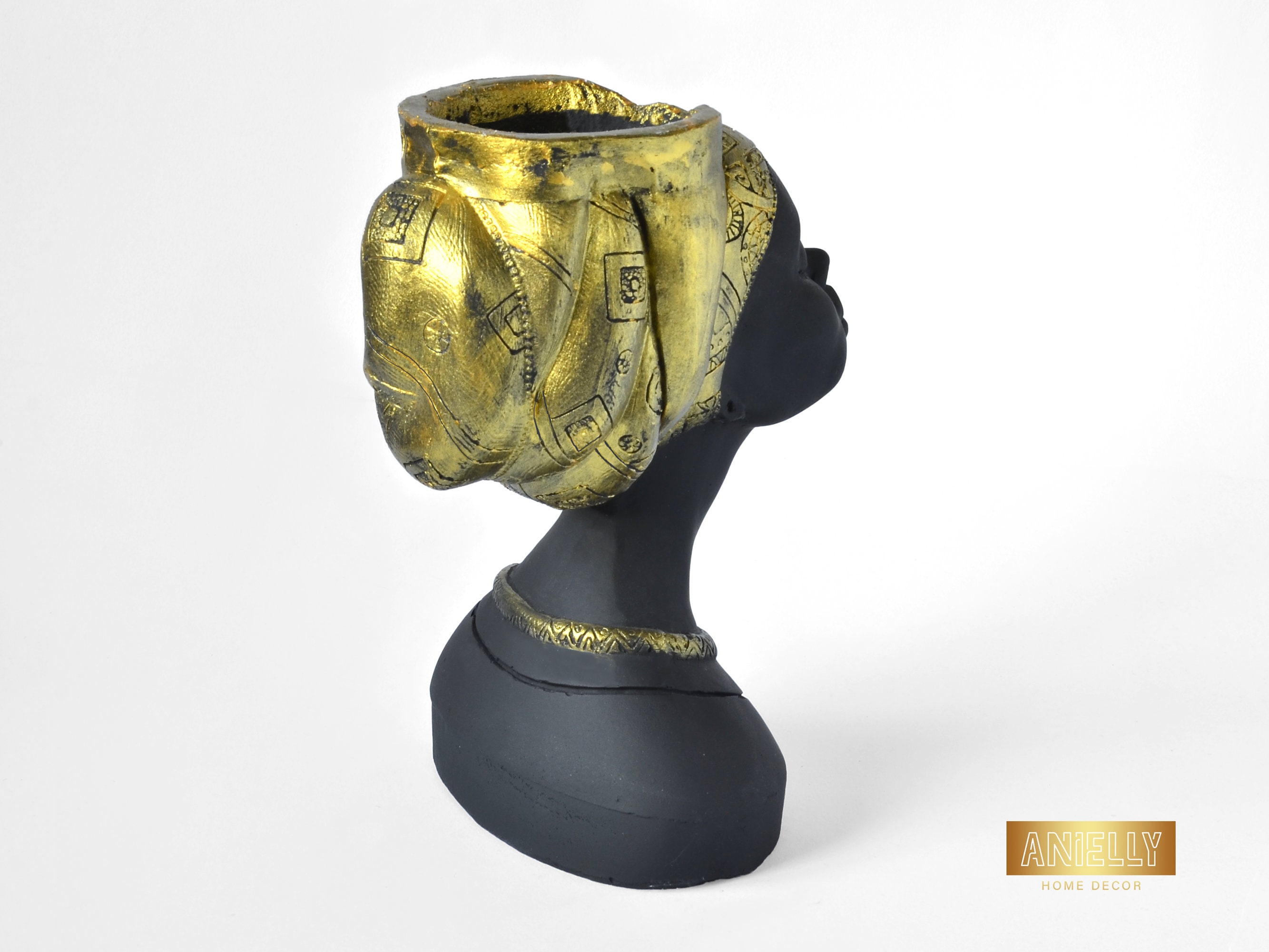 Female Head Planter Mayra Vase With Golden Turban Indoor - Etsy UK