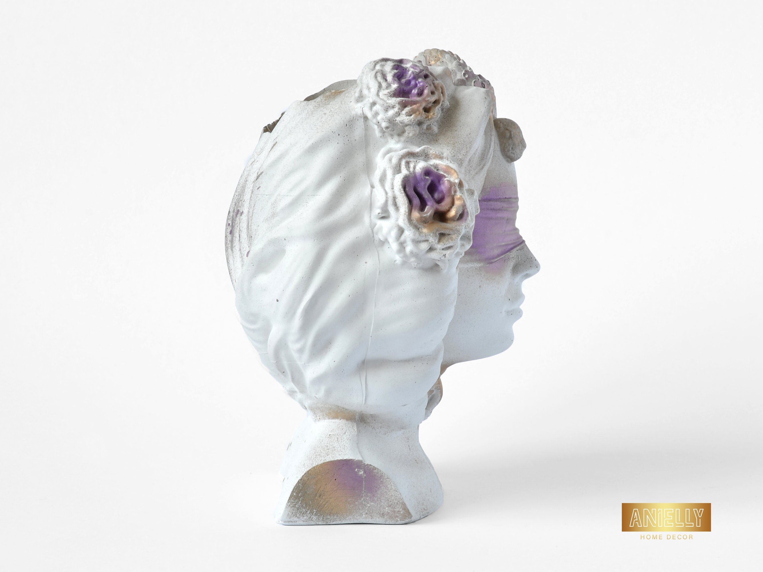 Grecian God Planter, Gold & Purple Medusa Gorgon Head Statue ...