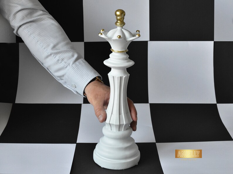 White Chess Pieces Statues, Large Size Figurines, Chess Knight, Queen ...