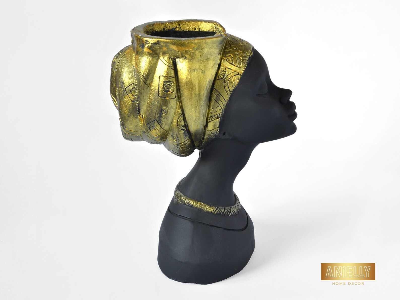 Female Head Planter Mayra Vase With Golden Turban Indoor - Etsy