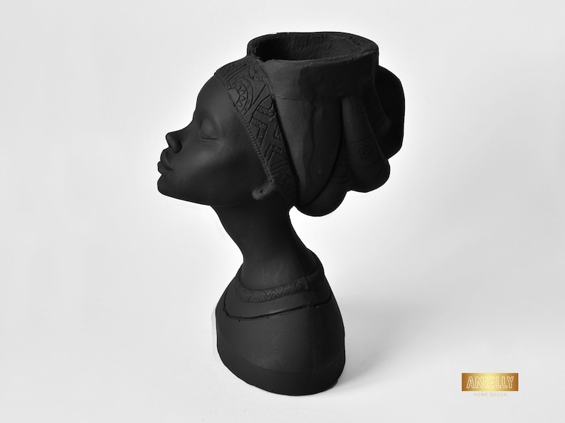 Face Planter Pot, Female Statue Head Vase, Gold Desk Planter, Concrete ...