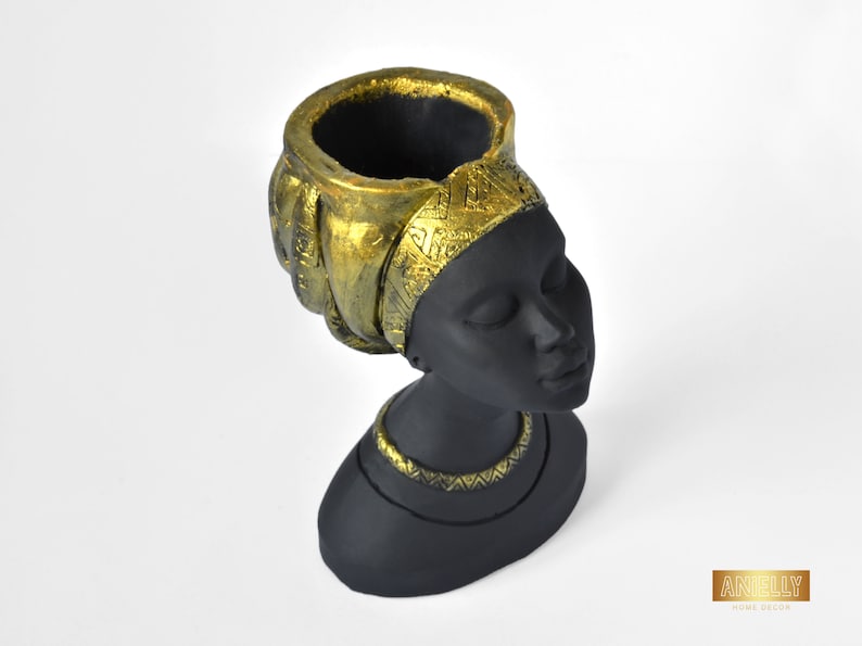 Female Head Planter Mayra Vase With Golden Turban Indoor - Etsy