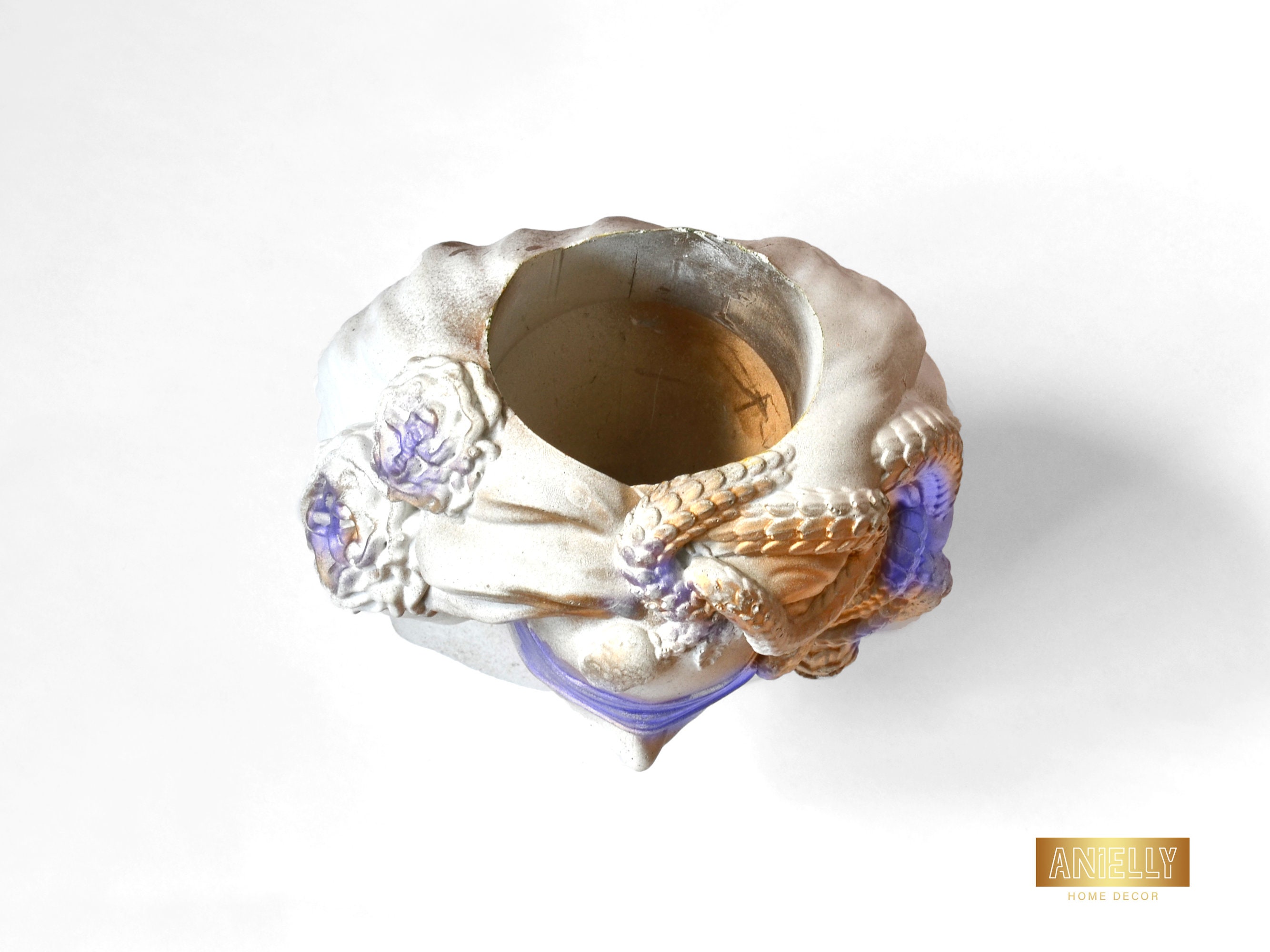 Grecian God Planter, Gold & Purple Medusa Gorgon Head Statue ...