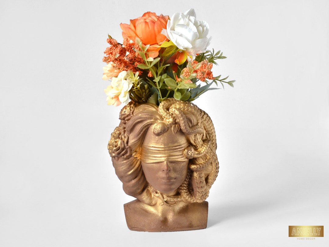 Medusa Gorgon Head Planter, Greek Statue Flower Vase, Goddess Face ...