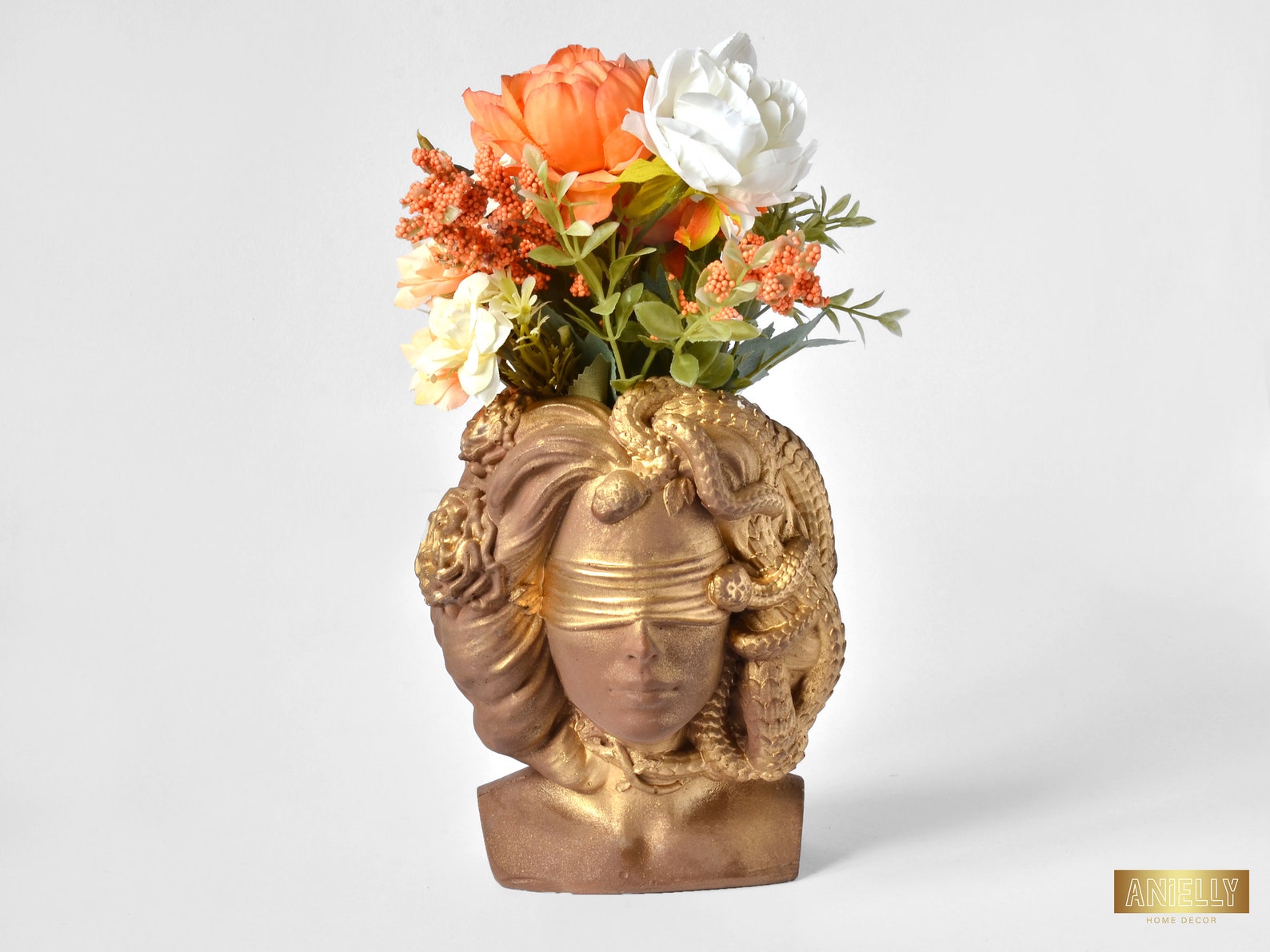 Medusa Gorgon Head Planter, Greek Statue Flower Vase, Goddess Face ...