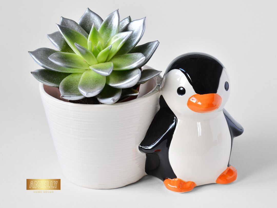 Penguin Planter, Office Desk Decor, Animal Pot for Plant and Succulents ...