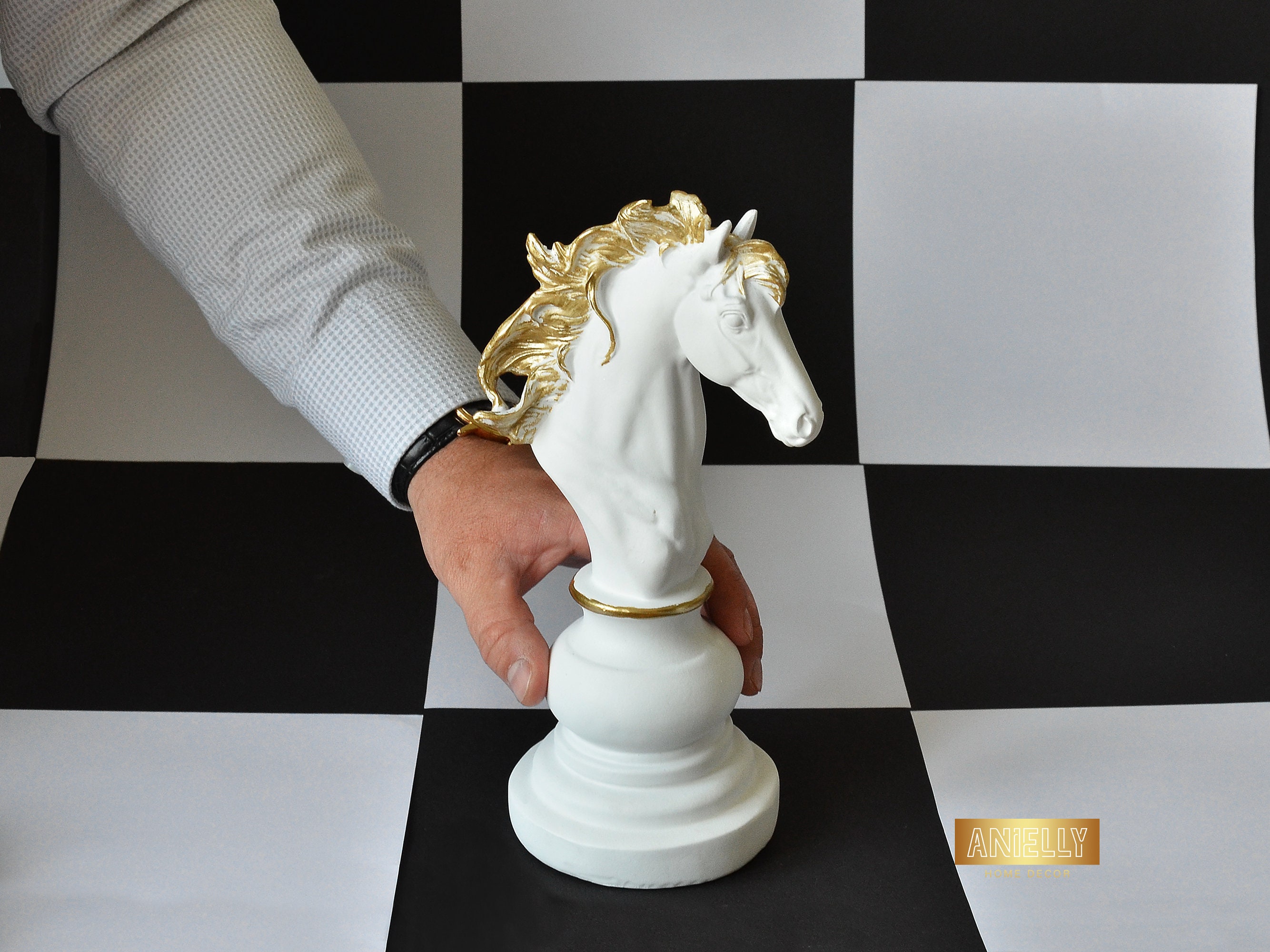 White Chess Pieces Statues, Large Size Figurines, Chess Knight, Queen ...