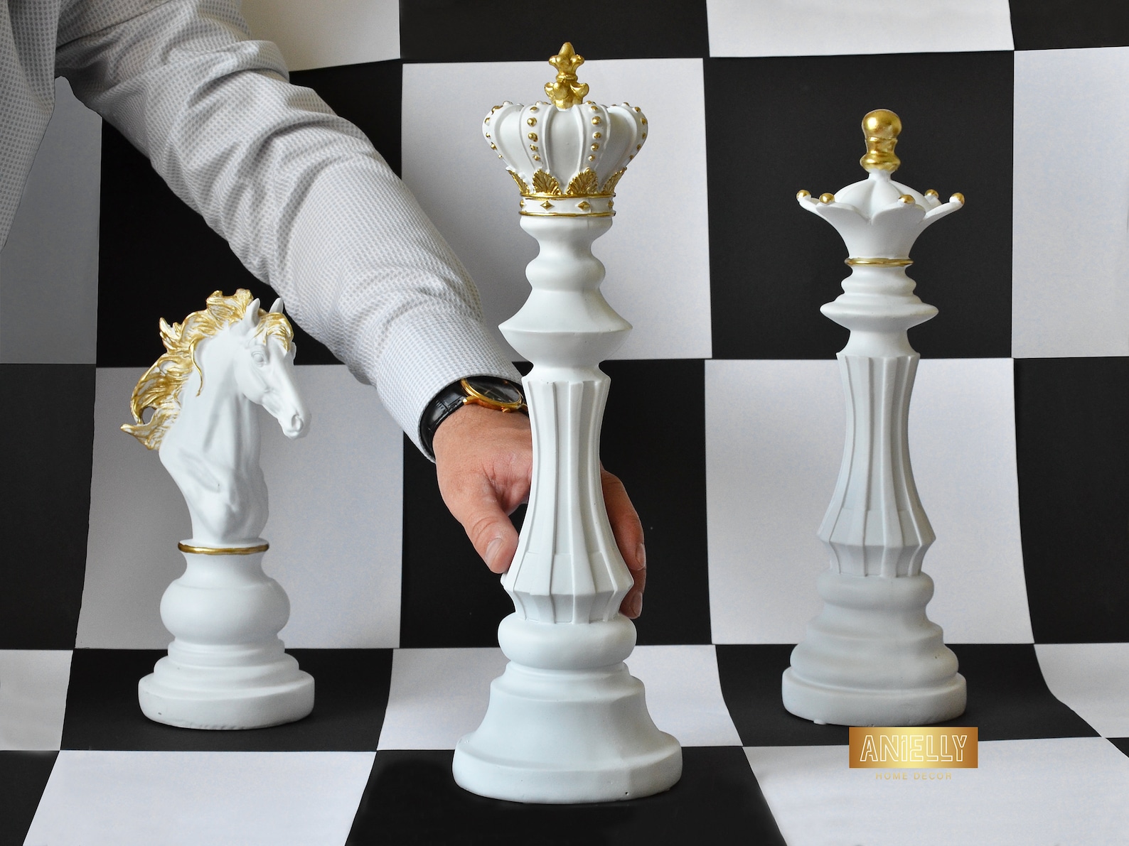 White Chess Pieces Statues, Large Size Figurines, Chess Knight, Queen ...