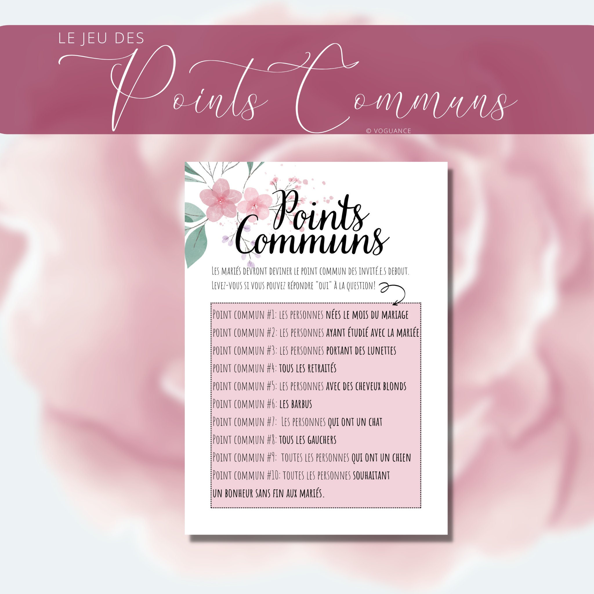 Jeux de Mariage Français: Jeu des Points Communs,Animation de mariage ...