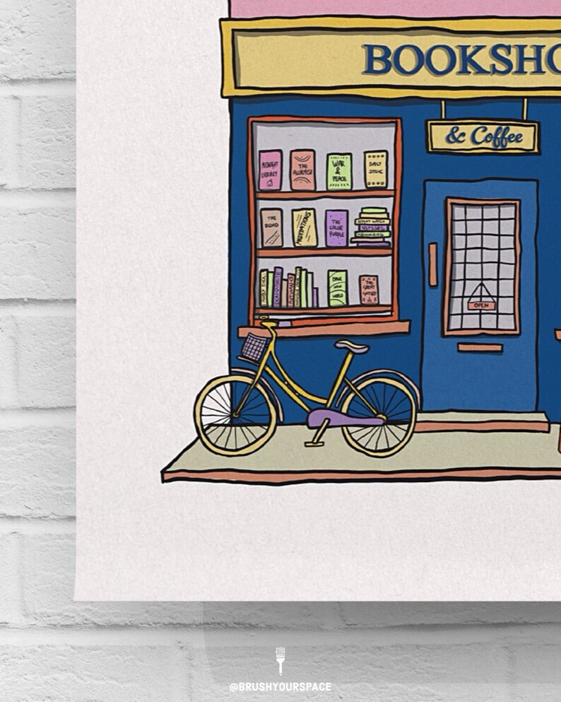 Hand-drawn Bookshop Print | Cozy Book Lover Gift - Etsy