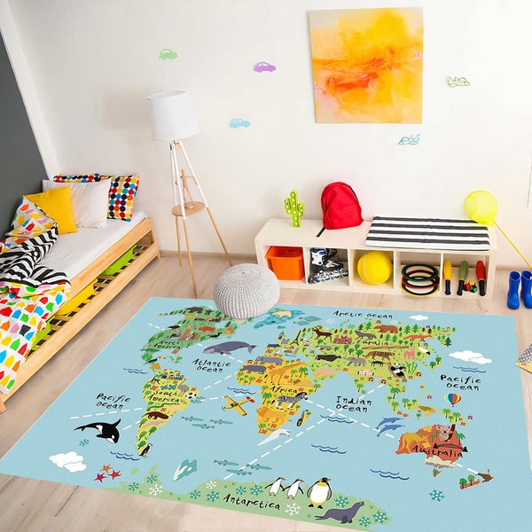 World Map Rug - Etsy