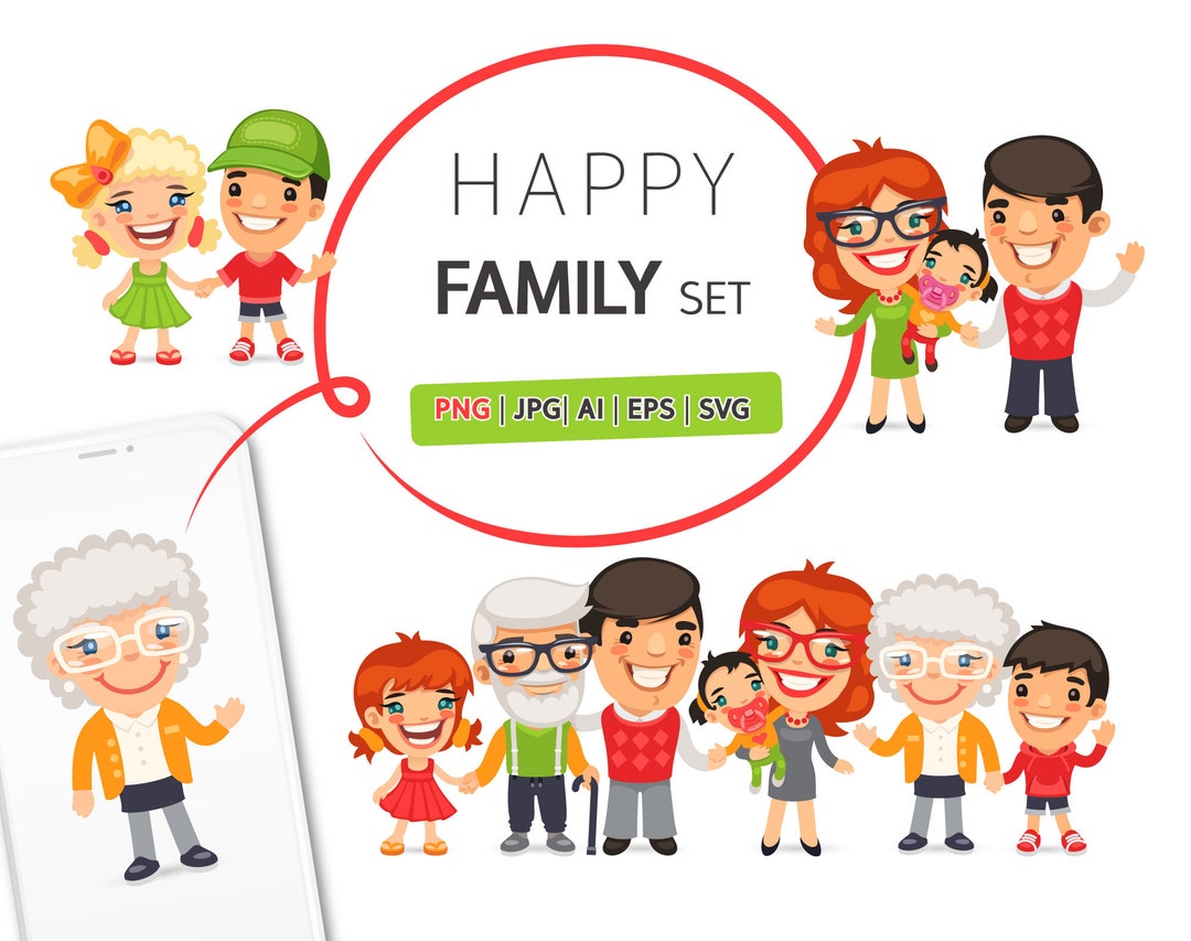 Big Happy Family in Cartoon Style - Etsy