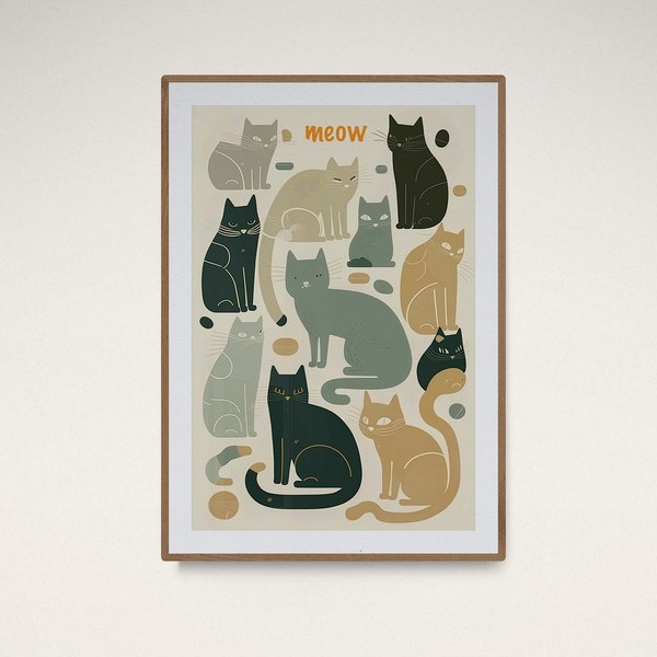 Retro Cat Print - Etsy