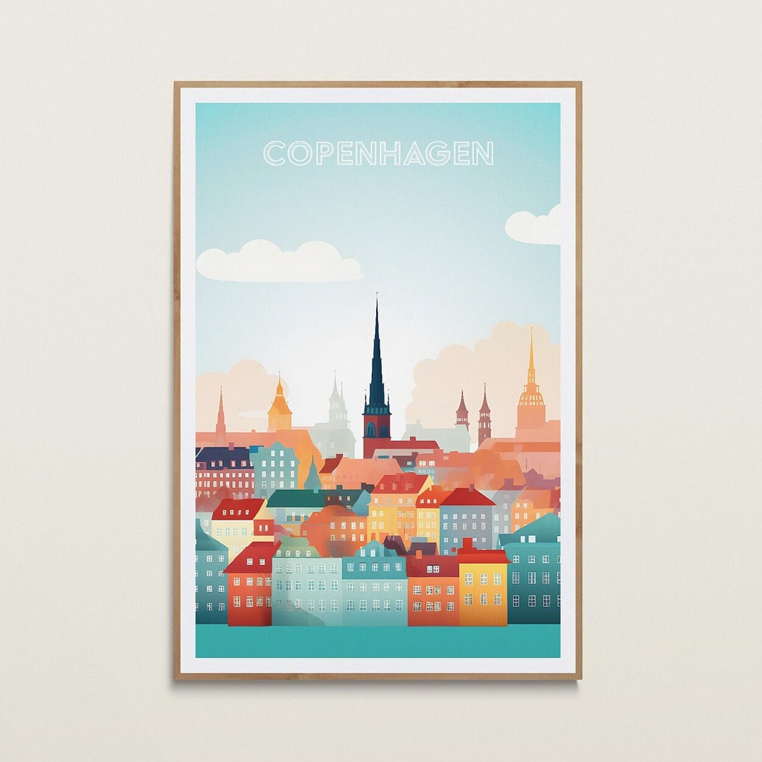Copenhagen City Poster Vintage Wall Art Copenhagen Wall Art Retro Wall ...