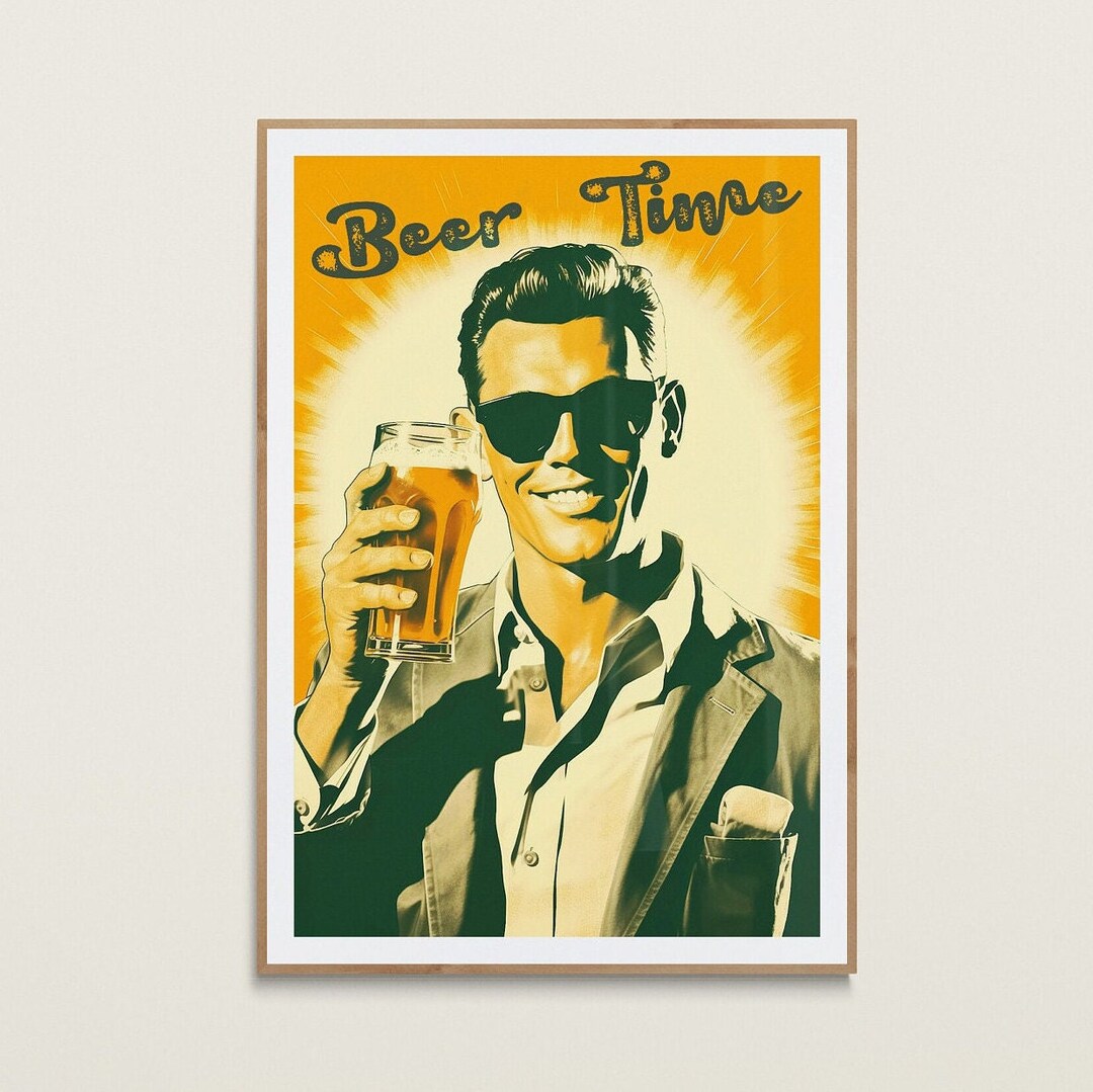 Beer Poster Bar Wall Decor Retro Beer Print Retro Bar Art Printable Wall Art Etsy