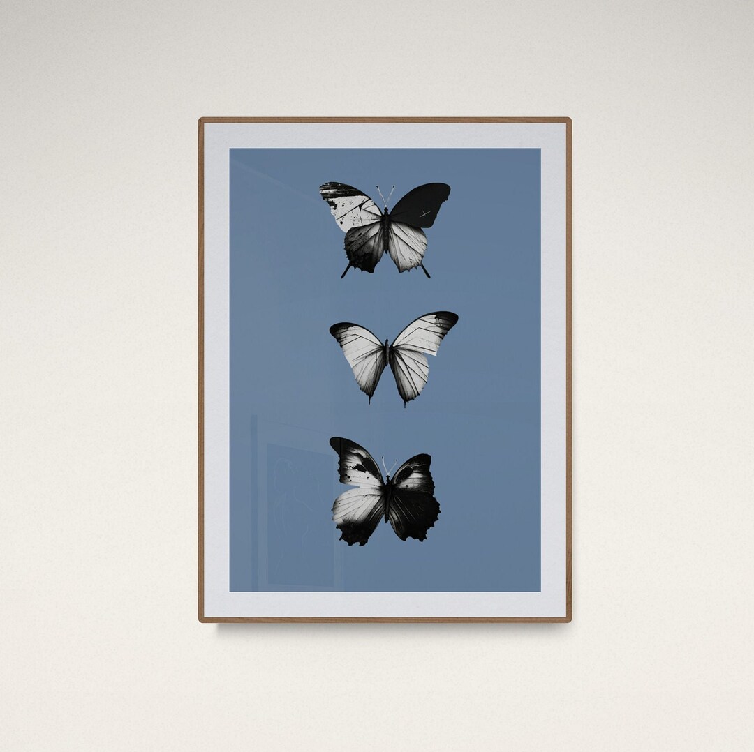 Butterflies Print Minimal Wall Art Butterfly Print Blue Home Decor ...
