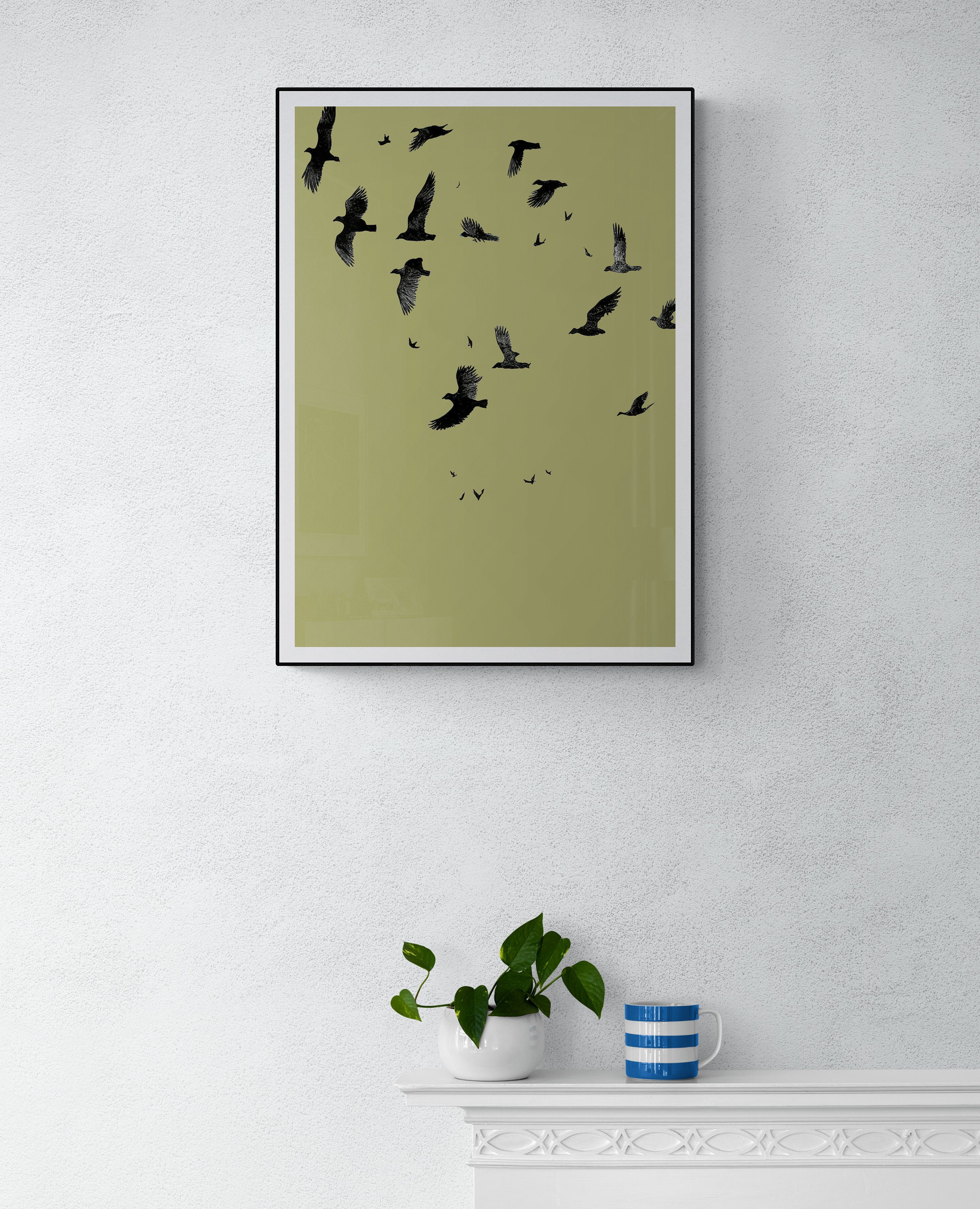 Flying Birds Print With Green Background Minimal Wall Art Birds Print ...
