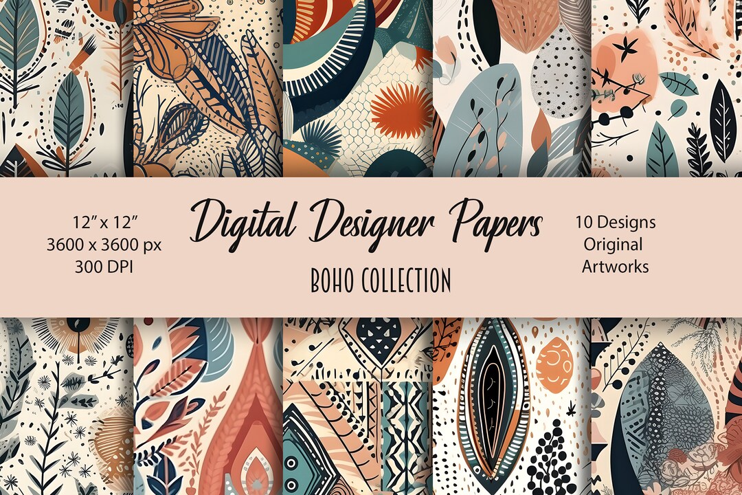 Boho Digital Paper Pack Scrapbook Papers 10 Boho Patterns Digital ...