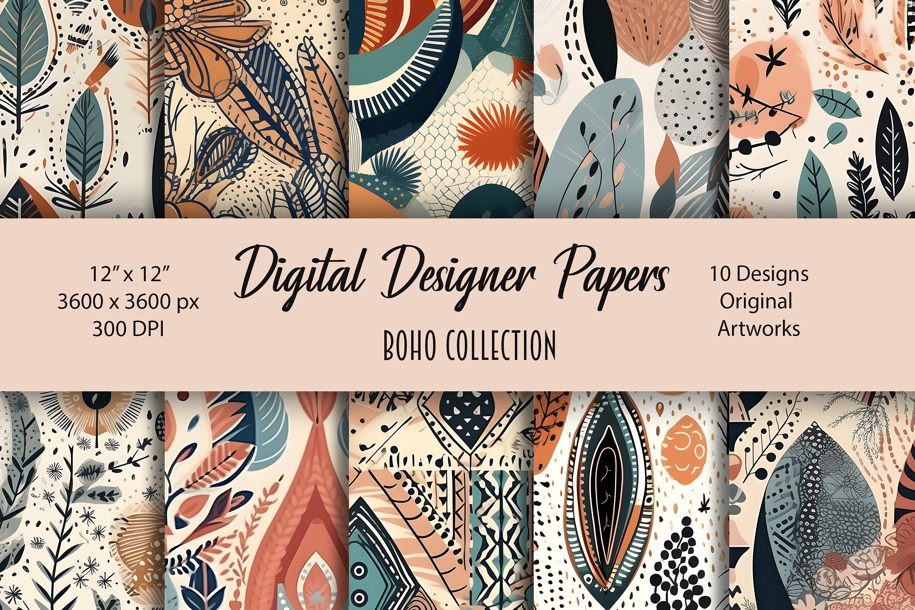Boho Digital Paper Pack Scrapbook Papers 10 Boho Patterns Digital ...