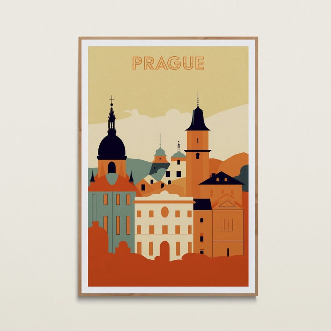 Prague City Poster Retro Wall Art Prague Wall Art Retro Wall Art Prague ...