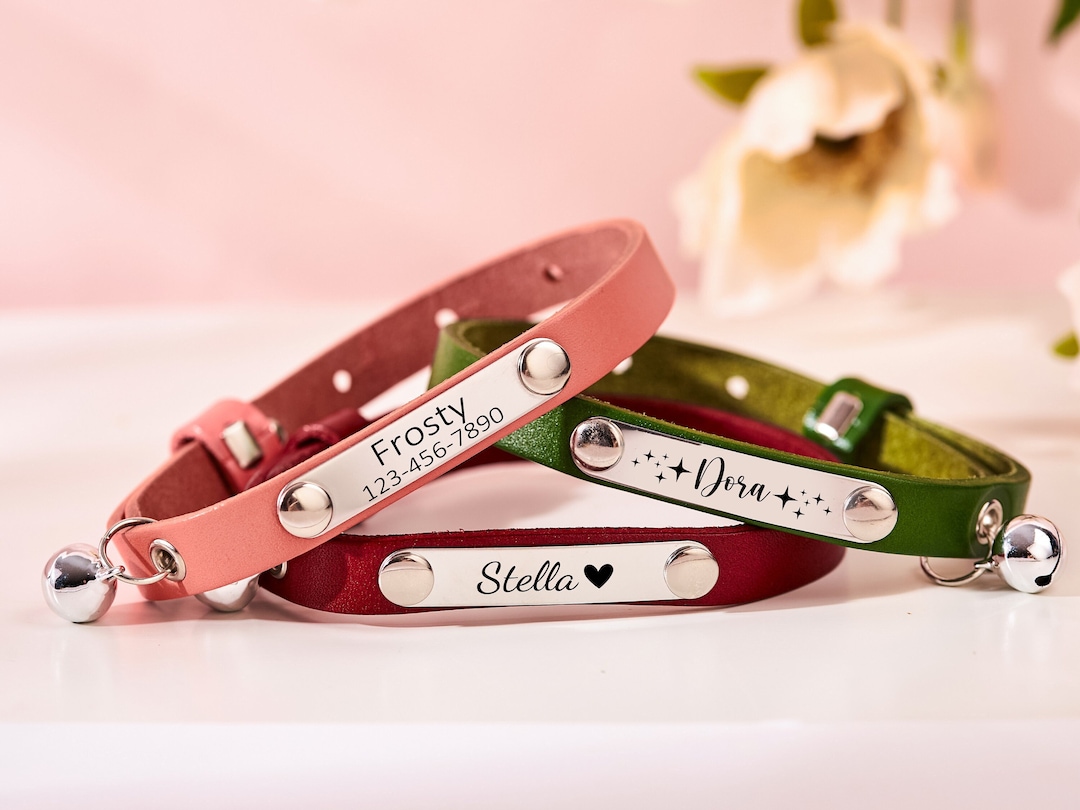 Leather Cat Collar With Namepersonalized Cat Collar Engraved - Etsy